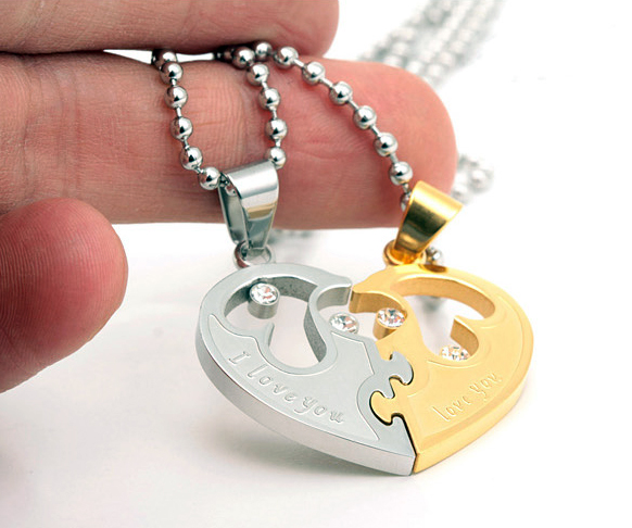 Engravable Half Heart Connecting His Hers Necklaces Set For Two on Luulla